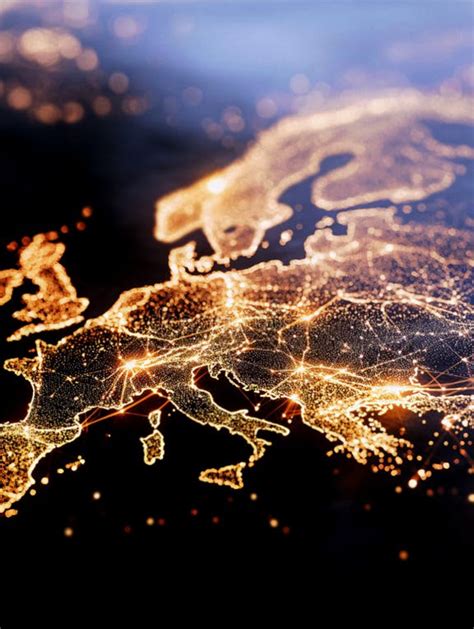 Abstract Digital World Map With Glowing Network Lines And Data Points Representing Global