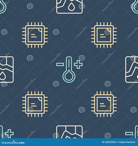 Set Line Graph Chart Infographic Processor Cpu And Thermometer On