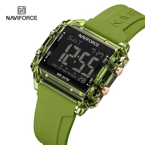 Часы наручные Naviforce женские с силиконовым ремешком модные спортивные электронные светящиеся