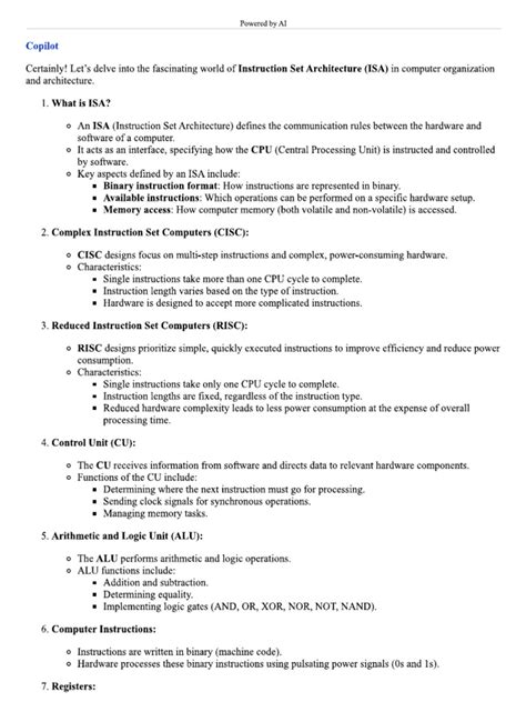 Instructions Set Architecture Of A Cpu Pdf