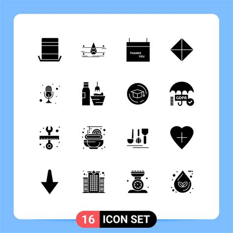 Set Of 16 Vector Solid Glyphs On Grid For Mic Symbolism Smart City Sign Thanksgiving Editable