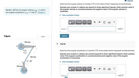 Solved Il Review Determine The Angular Velocity Of Member CD Chegg