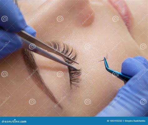 Eyelash Removal Procedure Close Up Beautiful Woman With Long Lashes In