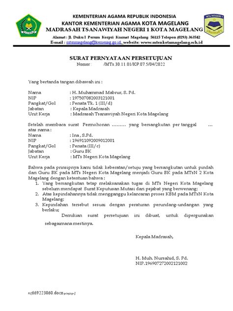 Surat Persetujuan Mutasi Pdf Surat Persetujuan Mutasi Pdf
