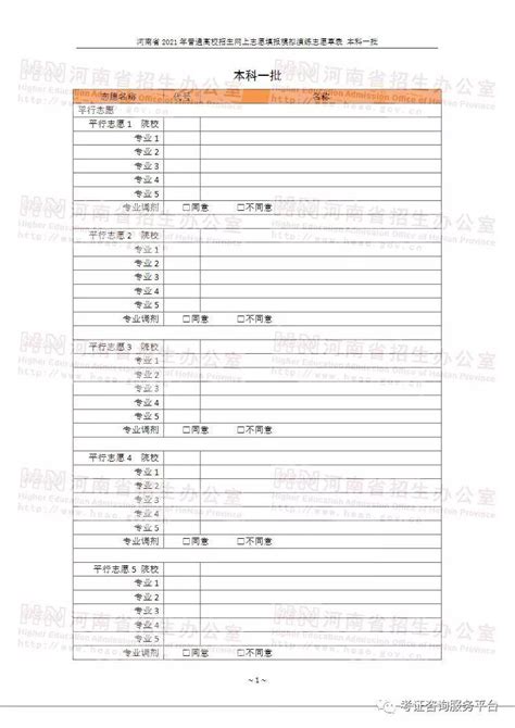 河南省2021年高考网上志愿填报模拟演练志愿草表考生