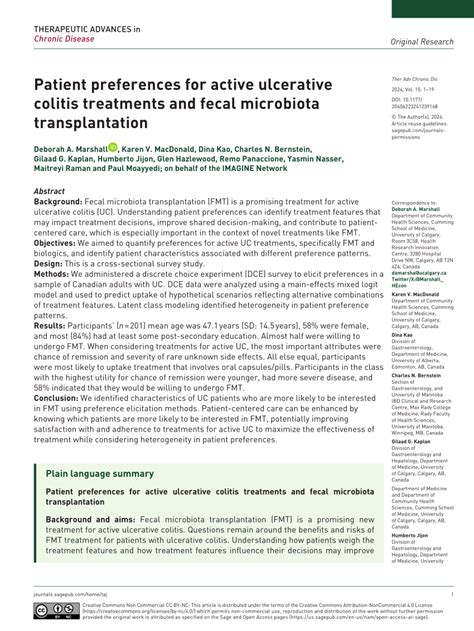 Pdf Patient Preferences For Active Ulcerative Colitis Treatments And Fecal Microbiota