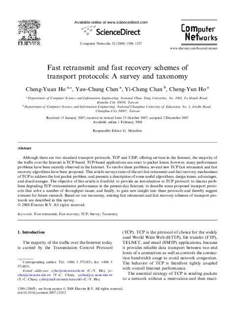 Pdf Fast Retransmit And Fast Recovery Schemes Of Transport Protocols