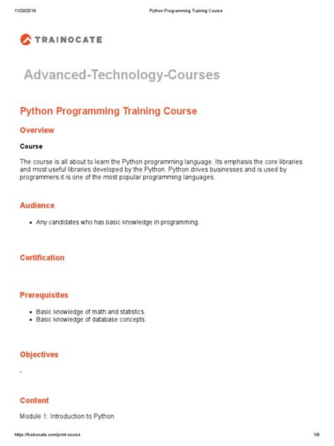 Python Programming Training Course Pdf Python Programming Language
