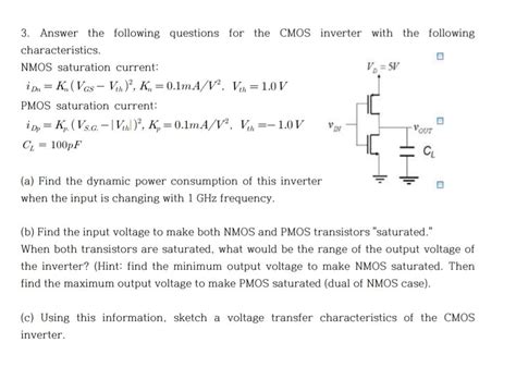 Solved V 5V 3 Answer The Following Questions For The CMOS Chegg Com