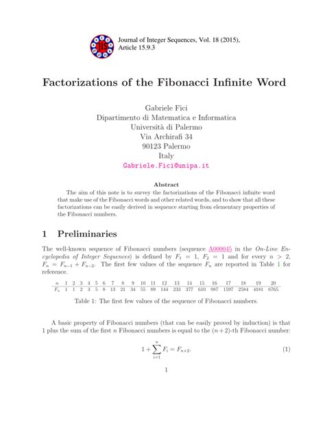 Pdf Factorizations Of The Fibonacci Infinite Word