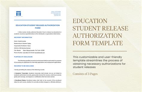 Education Student Release Authorization Form Template In Word Pdf