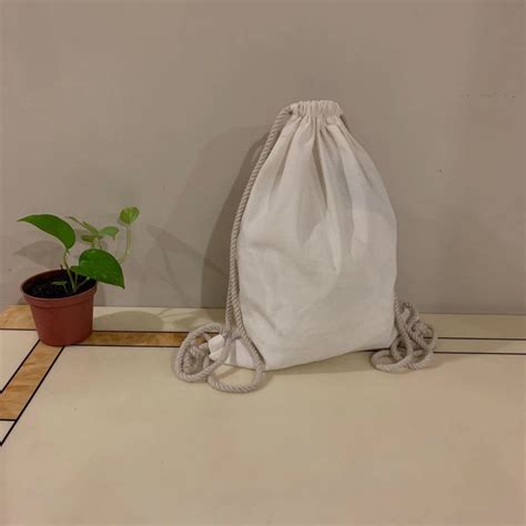 1pc Canvas String Bag Plain Design Back Pack Katsa Bag Portable