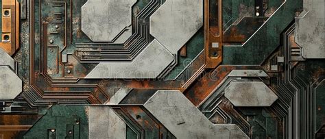 Tech Inspired Geometric Circuit Board Pattern Design Stock Illustration