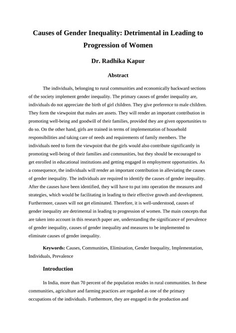 Pdf Causes Of Gender Inequality Detrimental In Leading To