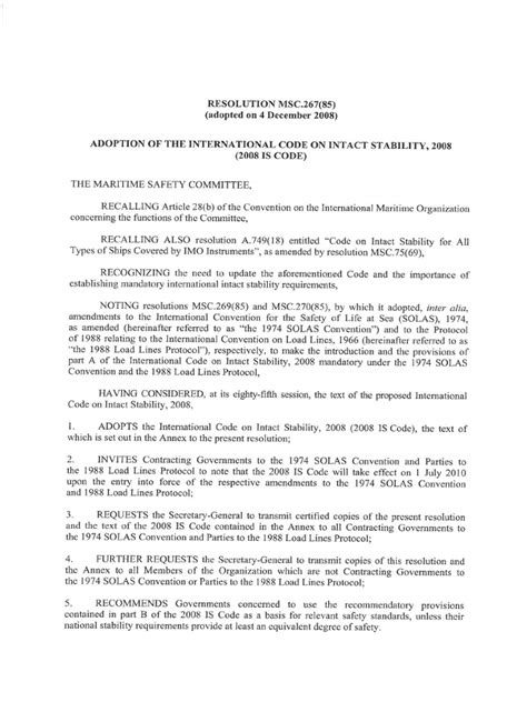 31519 Msc 267 85 International Code On Intact Stability 2008 Pdf