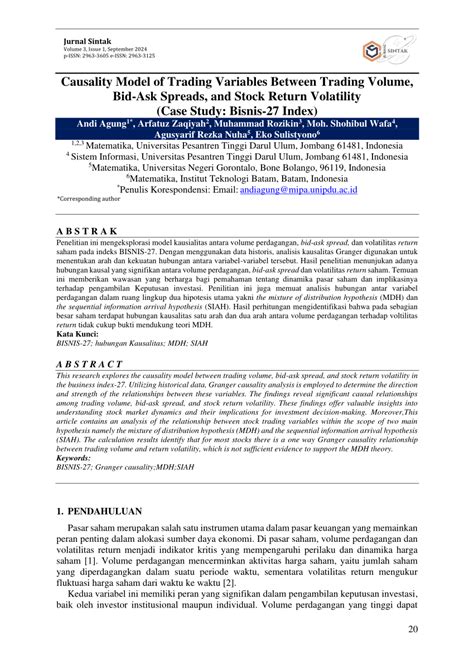 Pdf Causality Model Of Trading Variables Between Trading Volume Bid Ask Spreads And Stock