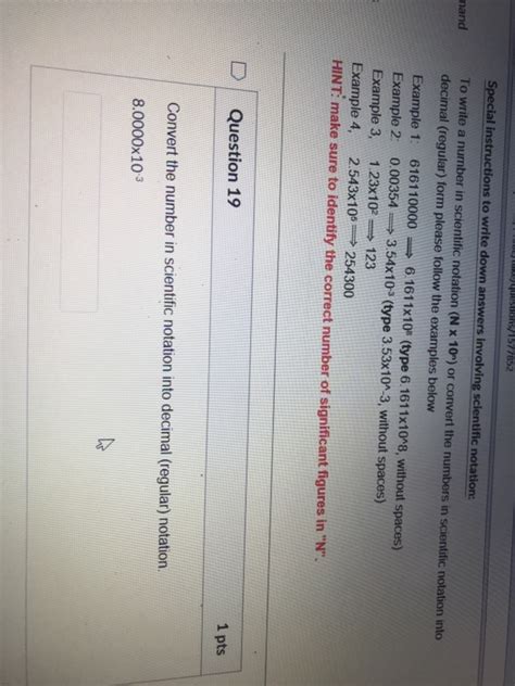solved special instructions to write down answers involving