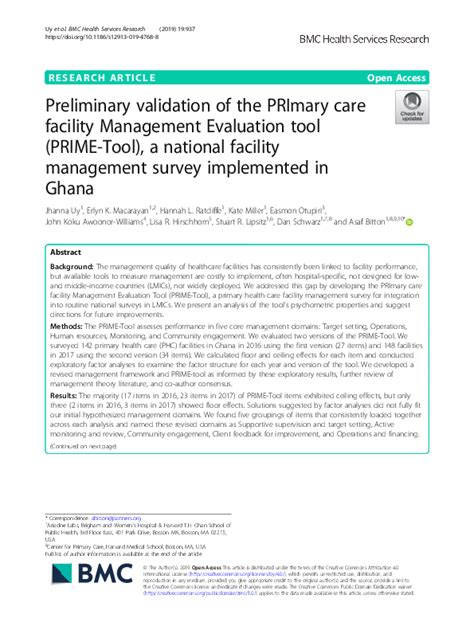 Pdf Preliminary Validation Of The Primary Care Facility Management Evaluation Tool Prime Tool