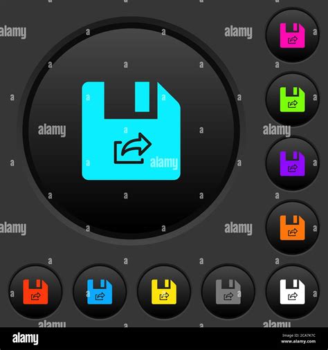 export file dark push buttons with vivid color icons on dark grey