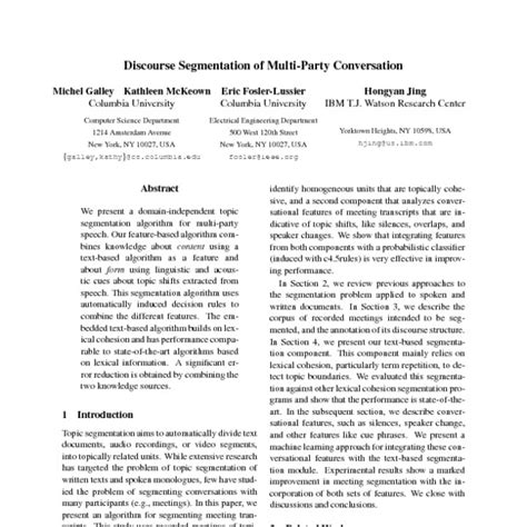 Discourse Segmentation Of Multi Party Conversation Acl Anthology