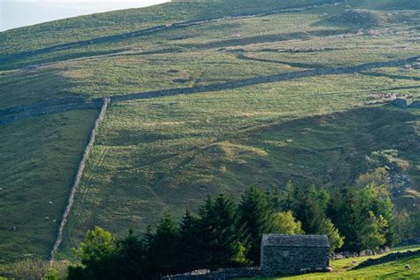 드라마틱한 이른 아침 햇살이 내리쬐는 기복이 심한 지형 지역 스웨일데일 요크셔 데일스 국립공원 노스 요크셔 잉글랜드 영국 2025년 5월 21일 0명에 대한 스톡 사진 및