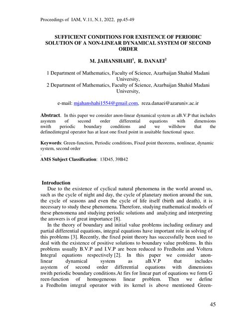 Pdf Sufficient Conditions For Existence Of Periodic Solution Of A Non Linear Dynamical System