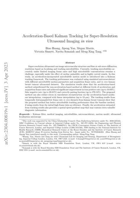 Pdf Acceleration Based Kalman Tracking For Super Resolution Ultrasound Imaging In Vivo