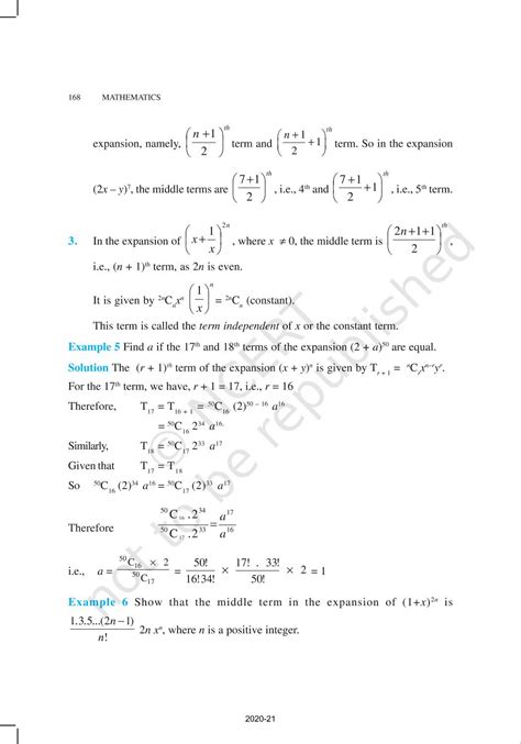 Binomial Theorem Ncert Book Of Class 11 Mathematics