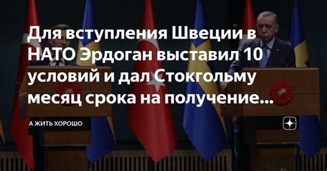 Для вступления Швеции в НАТО Эрдоган выставил 10 условий и дал Стокгольму месяц срока на