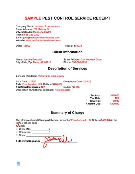 Printable Pest Control Invoice Template