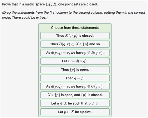 solved prove that in a metric space x d one point sets