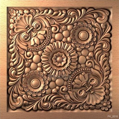 Pk 0016 Панель квадратная из дерева Резные изделия готовые на заказ Wood Carving Art