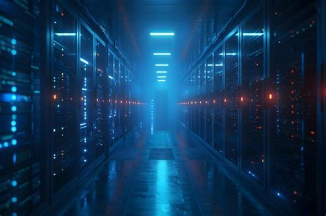 A Row Of Servers In A Data Center Premium Ai Generated Image
