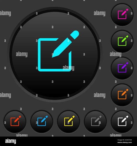Editbox With Pencil Dark Push Buttons With Vivid Color Icons On Dark Grey Background Stock