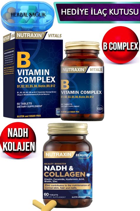 Nutraxin B Complex 60 Adet Vitamin Tablet Nutraxin Nadh Kolajen 60