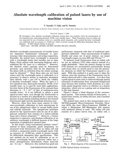 Pdf Absolute Wavelength Calibration Of Pulsed Lasers By Use Of Machine Vision Dokumen Tips