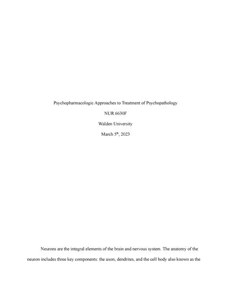 Psychopharmacologic Wk1assgn 2 Psychopharmacologic Approaches To