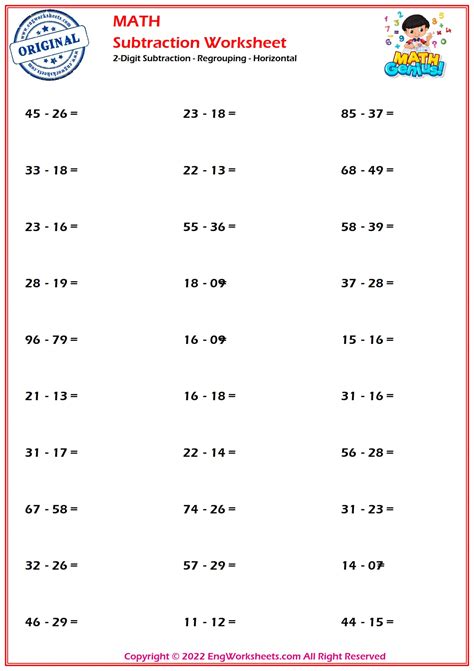 2 Digit Subtraction Regrouping Worksheets And Exercise Engworksheets