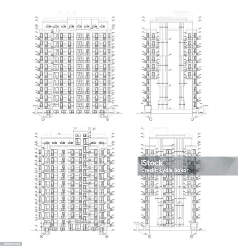 Vector Architectural Project Of A Multistory Building Facades Stock Illustration Download