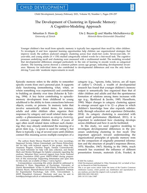 Pdf The Development Of Clustering In Episodic Memory A Cognitive Modeling Approach