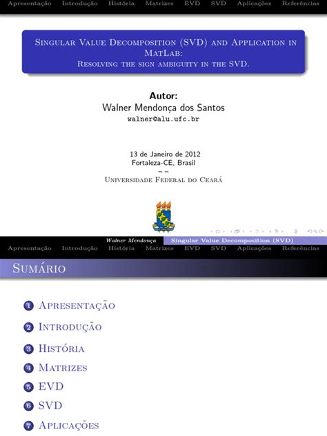 Singular Value Decomposition Svd And Application In Matlab Pdf