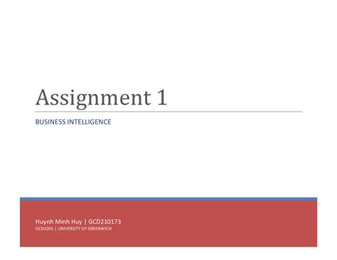 Assignment 1 Business Intelligence Pass Assignments Computer