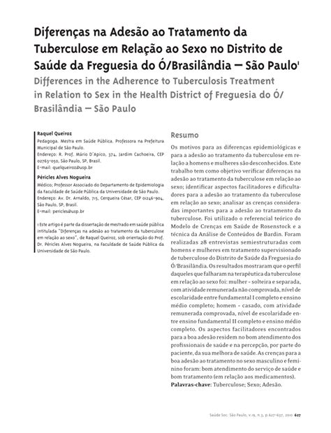 Pdf Differences In The Adherence To Tuberculosis Treatment In Relation To Sex In The Health
