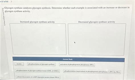 Solved H 57 ﻿of 60glycogen Synthase Catalyzes Glycogen