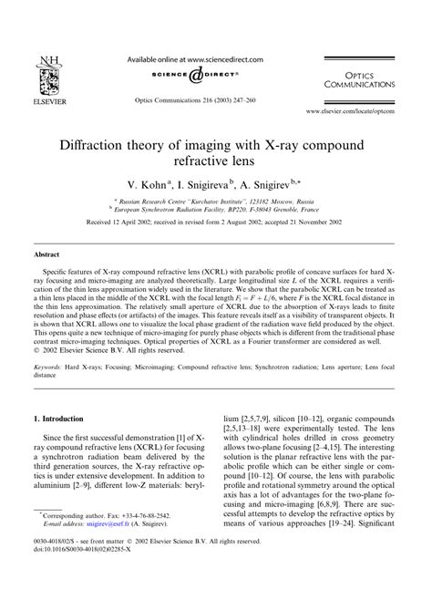 Pdf Diffraction Theory Of Imaging With X Ray Compound Refractive Lens
