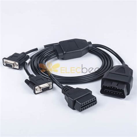 Elecbee OBD2 Male To Dual DB9 Female And OBD Female Rs232 Diagnostic Tools Cable 1M