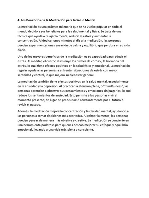 4 Los Beneficios De La Meditación Para La Salud Mental Pdf