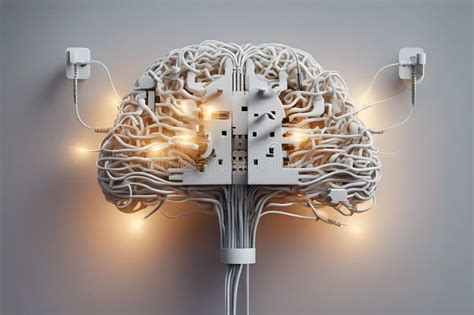 Human Brain Made Of Intricate Wires And Cables Connected With A Plug To The Wall Socket Stock