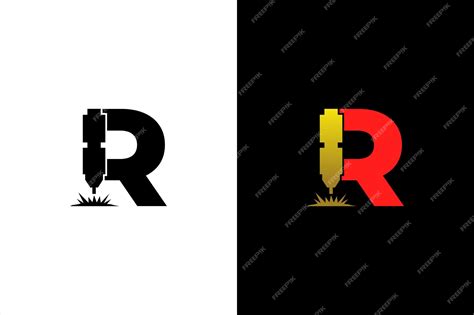 초기 문자 R 평면 레이저 절단 로고 문자 R 및 레이저 조각 벡터 로고 디자인 템플릿 프리미엄 벡터