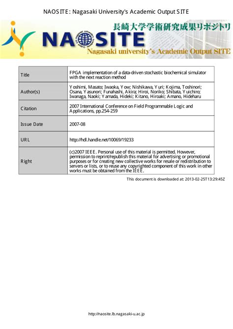 PDF FPGA Implementation Of A Data Driven Stochastic Biochemical